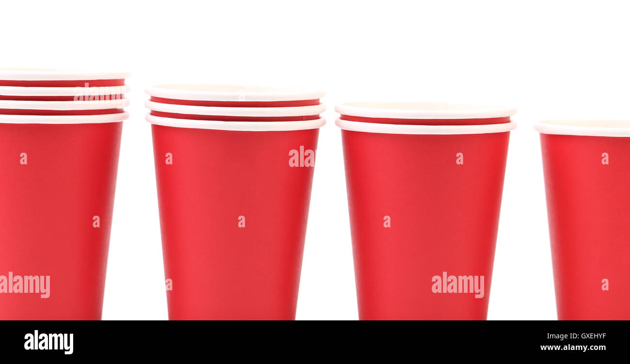 Four red plastic cups Stock Photo - Alamy