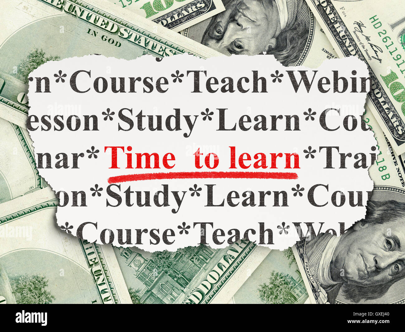 Education concept: Time to Learn on Money background Stock Photo - Alamy