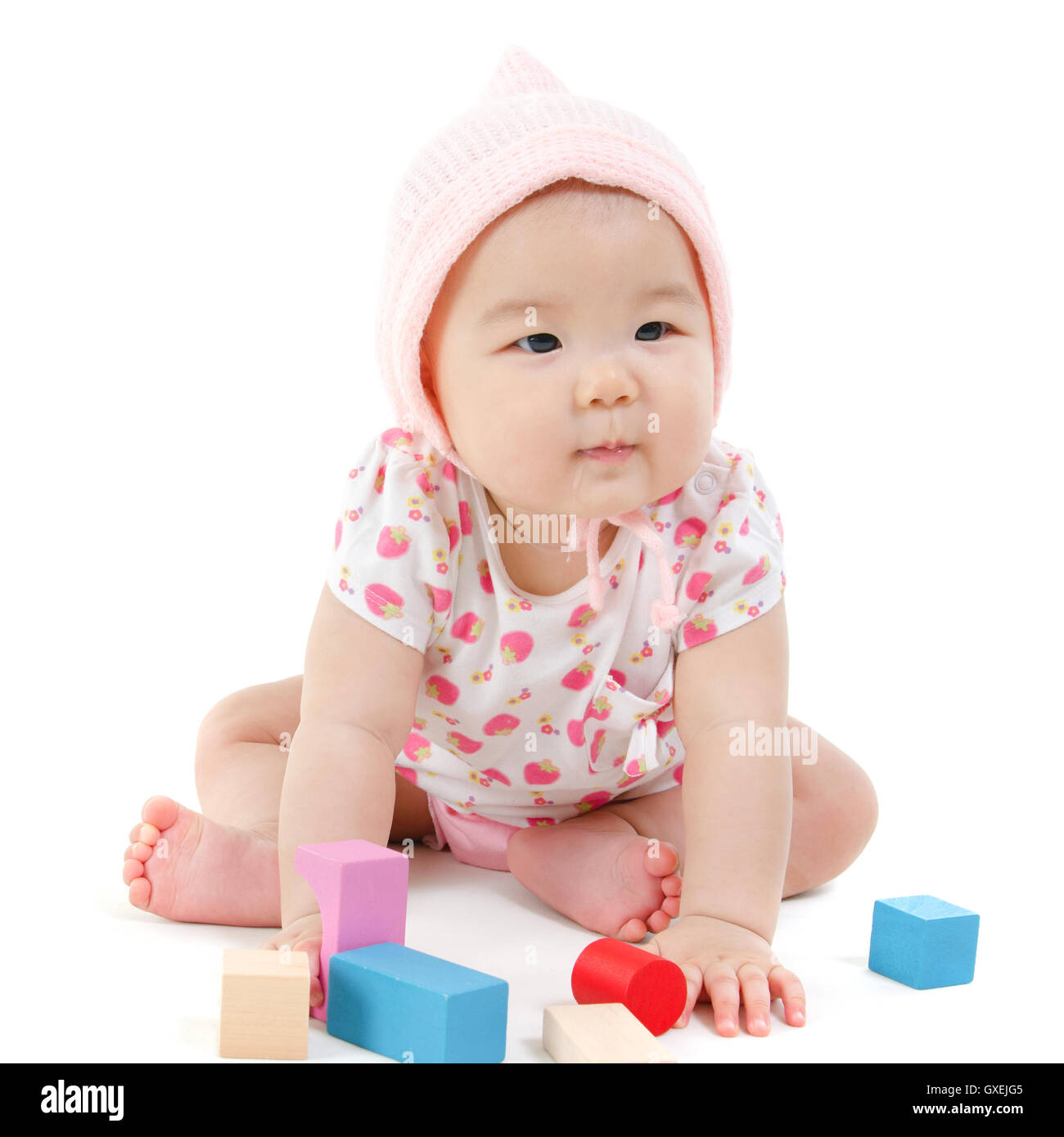Asian baby girl playing wood blocks Stock Photo - Alamy