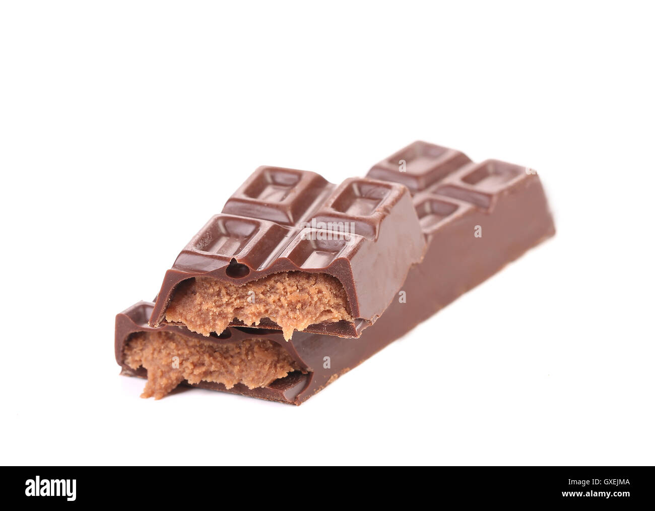 Two pieces of dark chocolate bar Stock Photo - Alamy