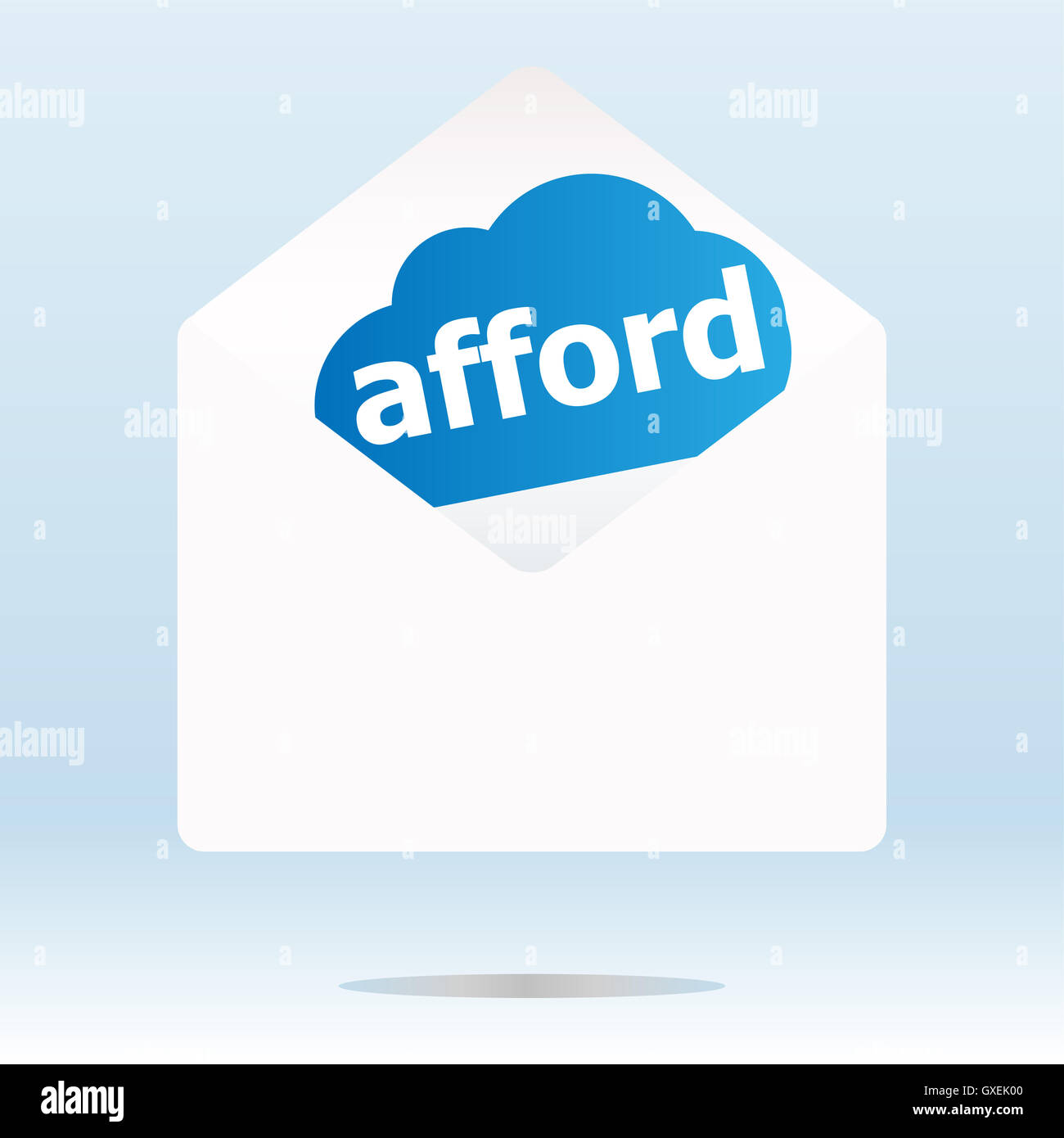 afford word blue cloud on white mail envelope Stock Photo - Alamy