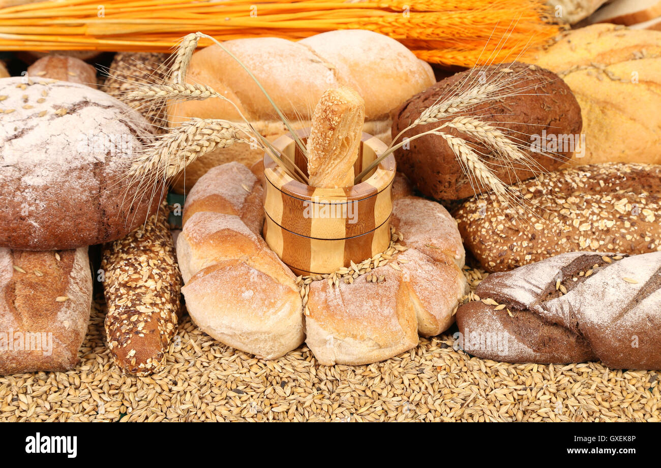 Composition of breads. Close up Stock Photo - Alamy