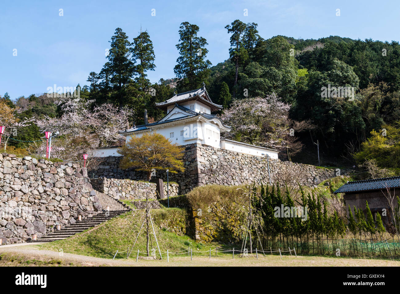 Japan, Izushi castle. Corner east sumiyagura, two storey turret on top ...