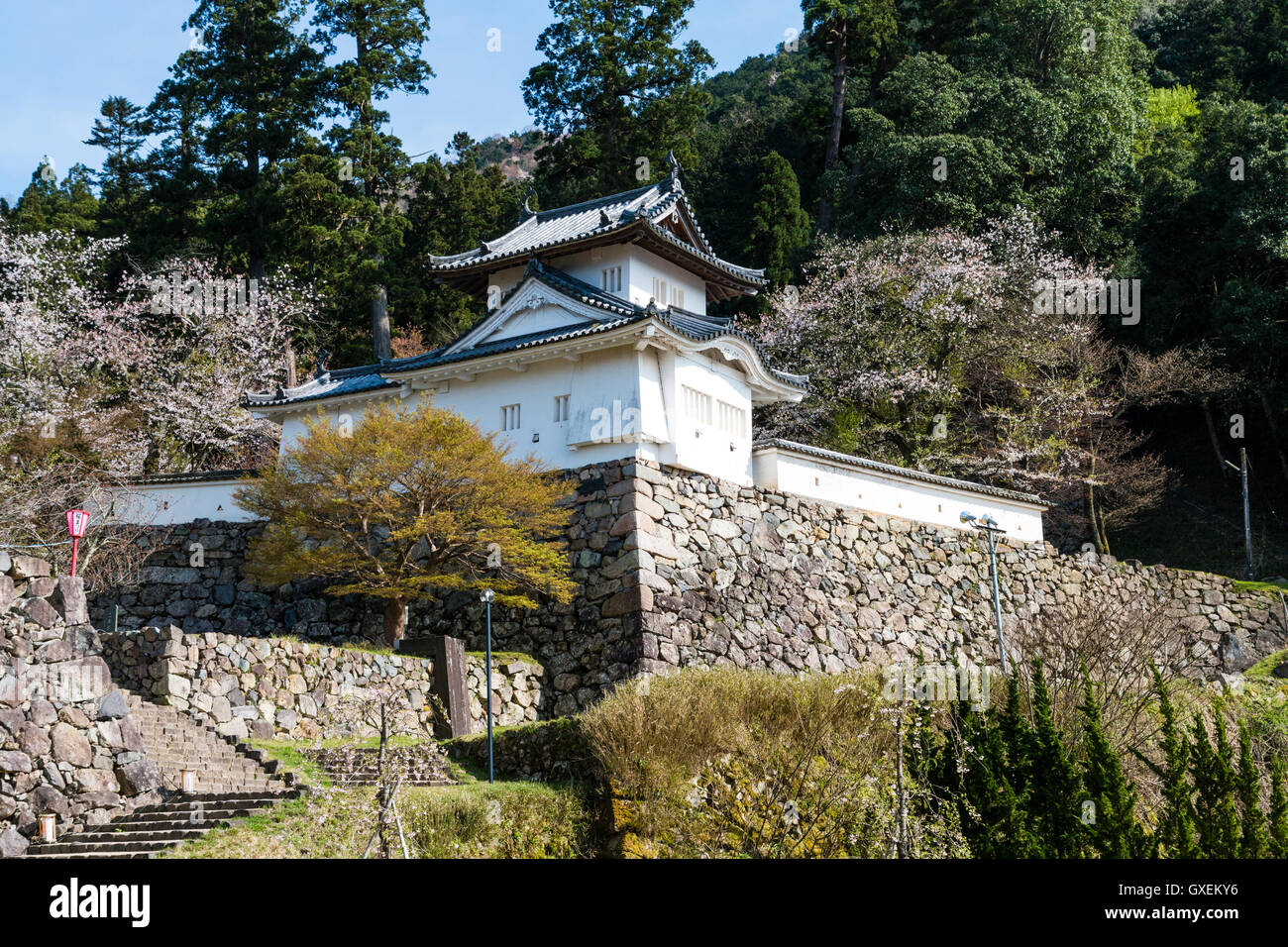 Japan, Izushi castle. Corner east sumiyagura, two storey turret on top ...