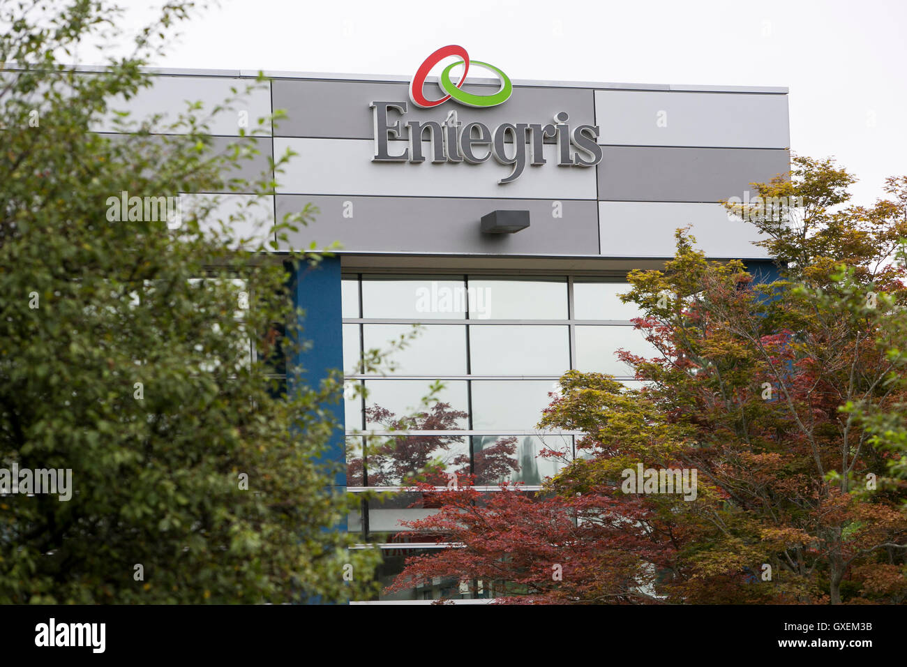 A logo sign outside of the headquarters of Entegris, Inc., in Billerica ...
