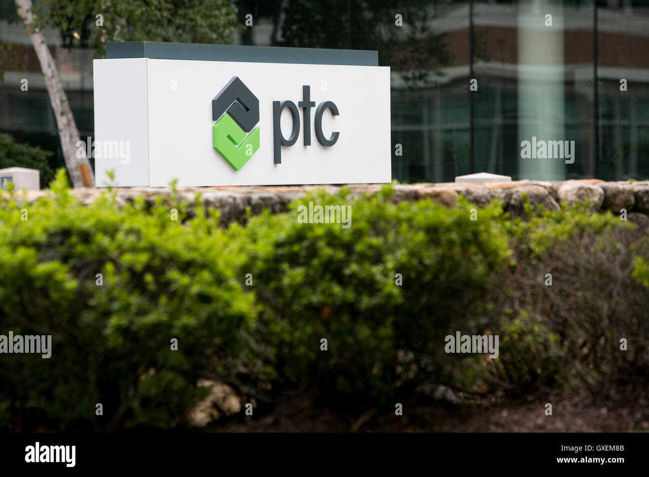 A logo sign outside of the headquarters of PTC, Inc., in Needham ...