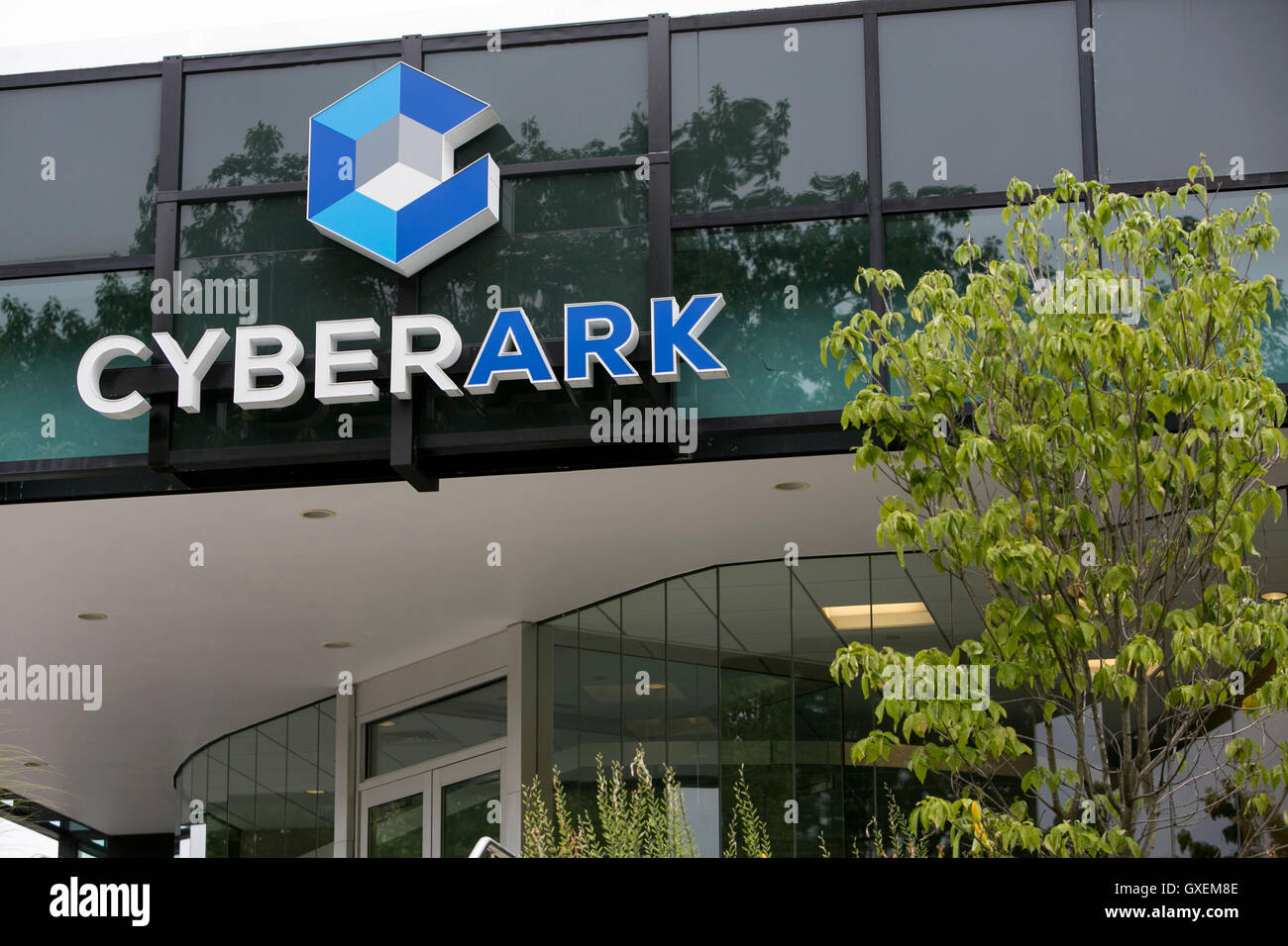 A logo sign outside of the headquarters of CyberArk in Newton ...