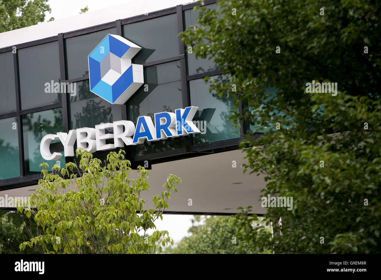 A logo sign outside of the headquarters of CyberArk in Newton ...