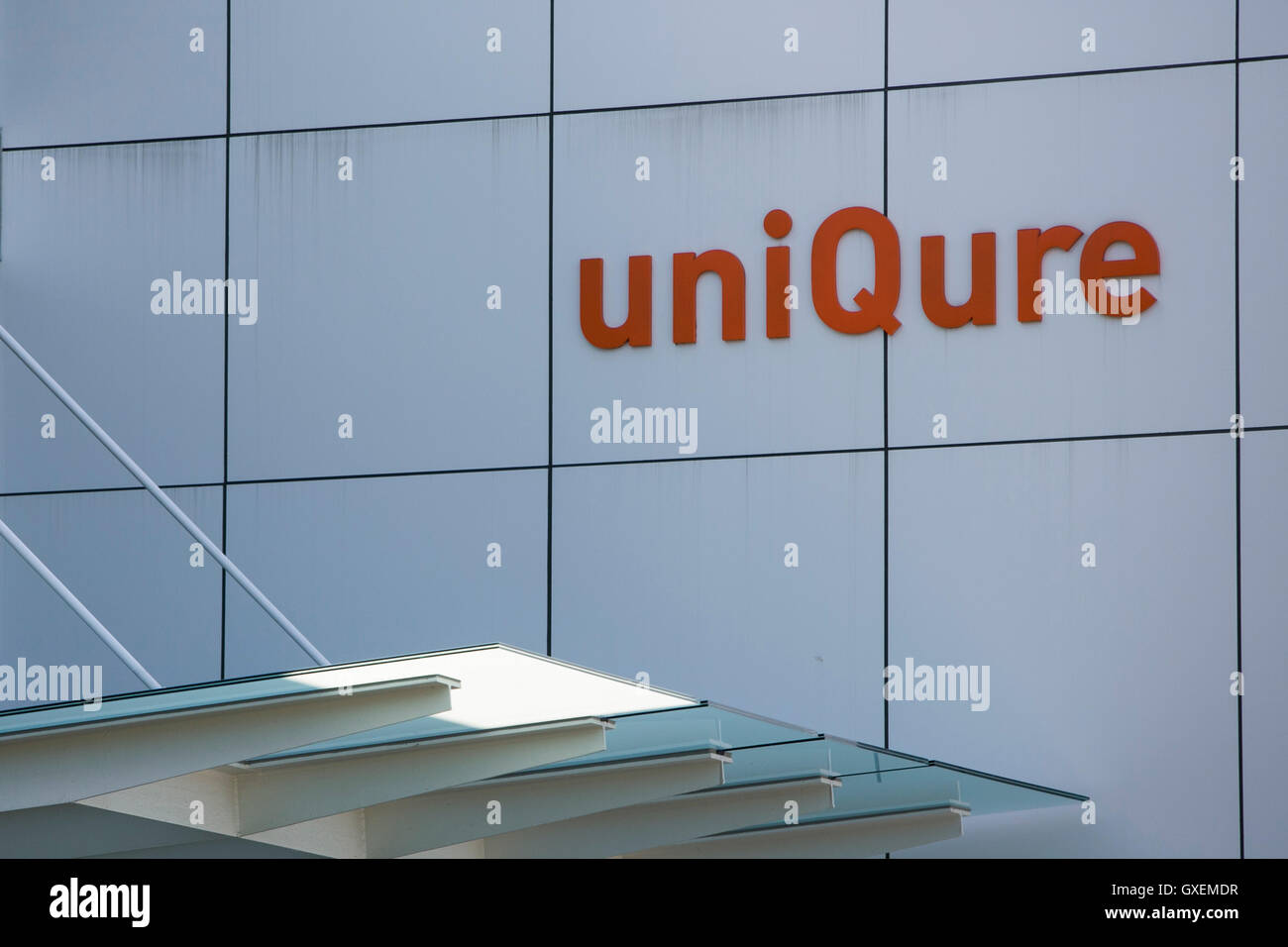 A logo sign outside of a facility occupied by uniQure N.V., in ...