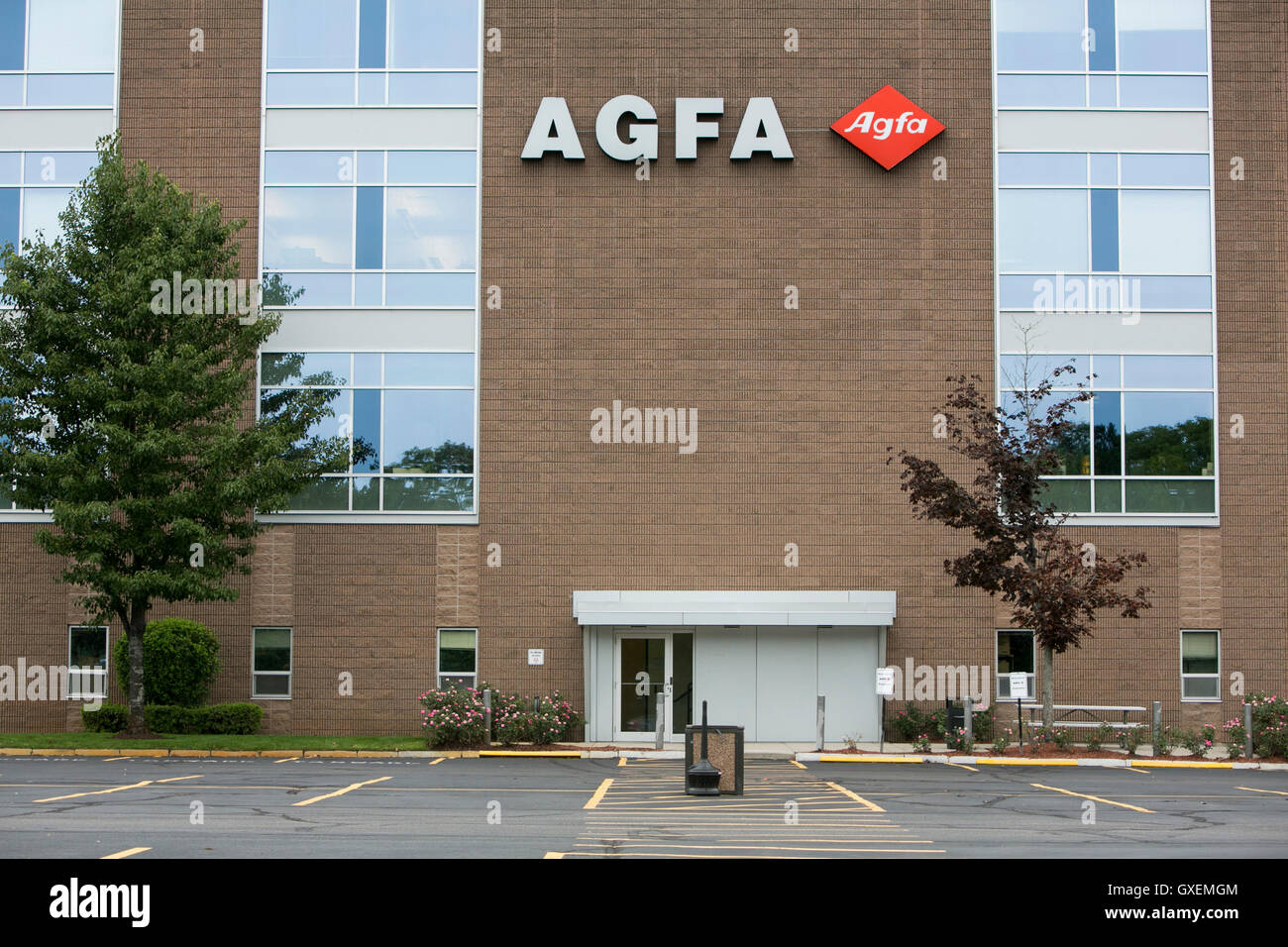 A logo sign outside of a facility occupied by Agfa in Wilmington ...
