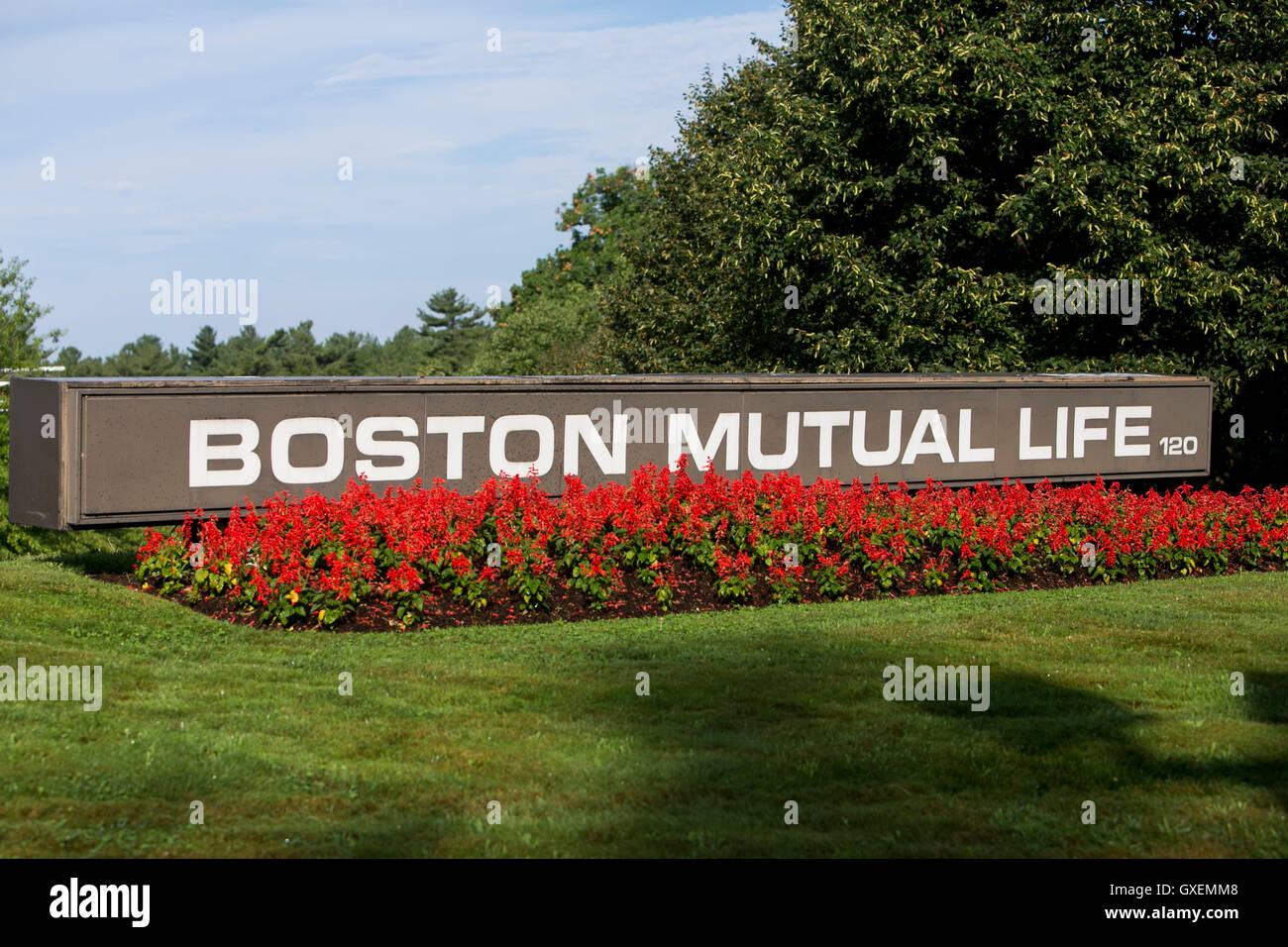 A logo sign outside of the headquarters of the Boston Mutual Life ...