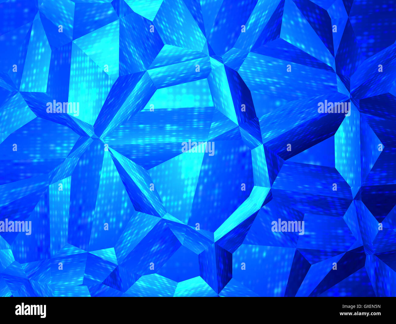 An abstract cold blue background with a pattern of crystals, lines and ...