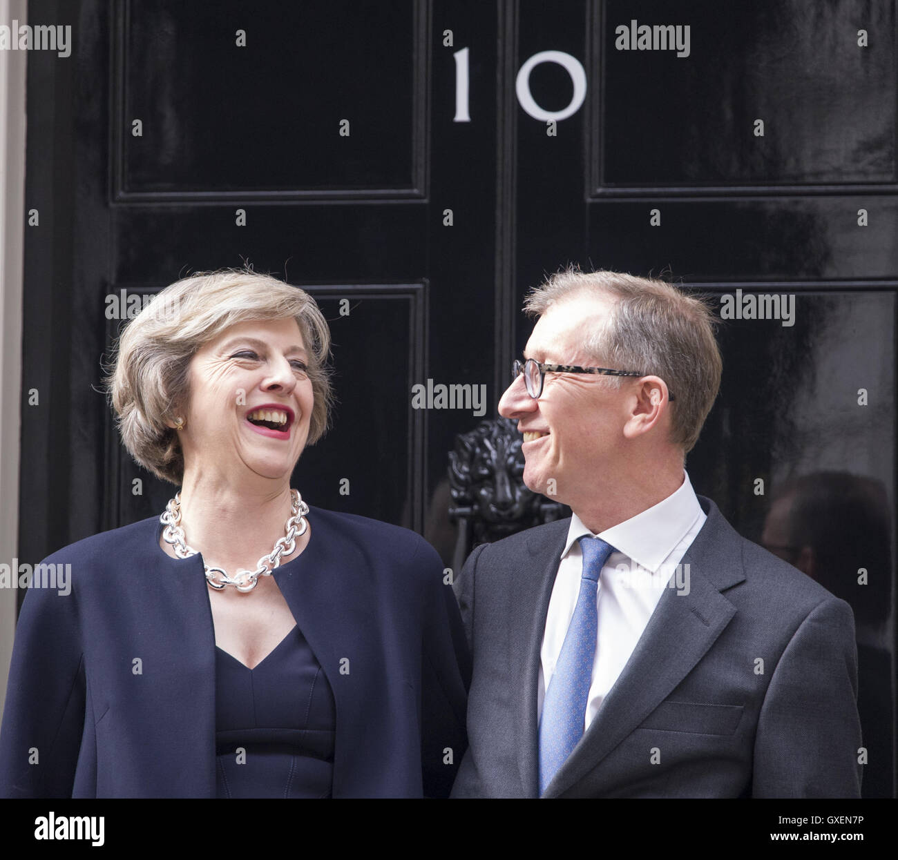Theresa May and husband Philip May pose on the steps at 10 Downing ...