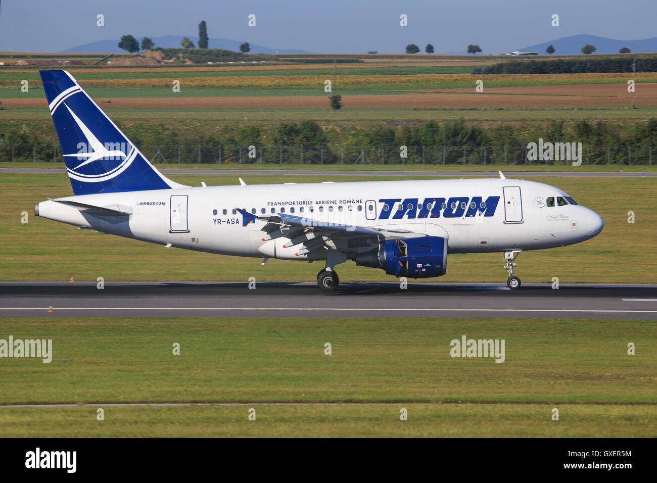 Wien/Austria August 9, 2016: Tarom A320 landing at Wien Airport Stock ...