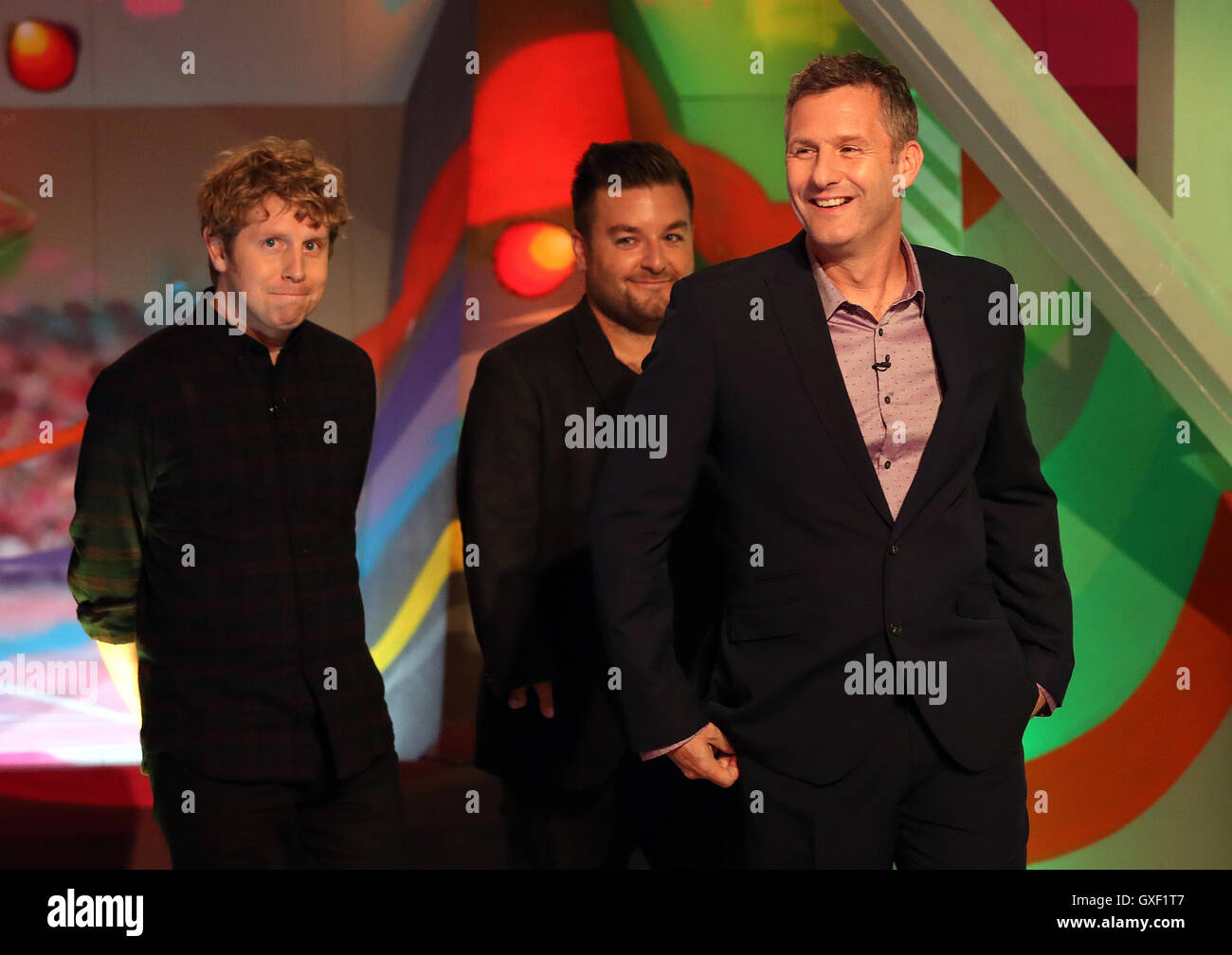 Josh Widdicombe, Adam Hills and Alex Brooker in the studio during a ...