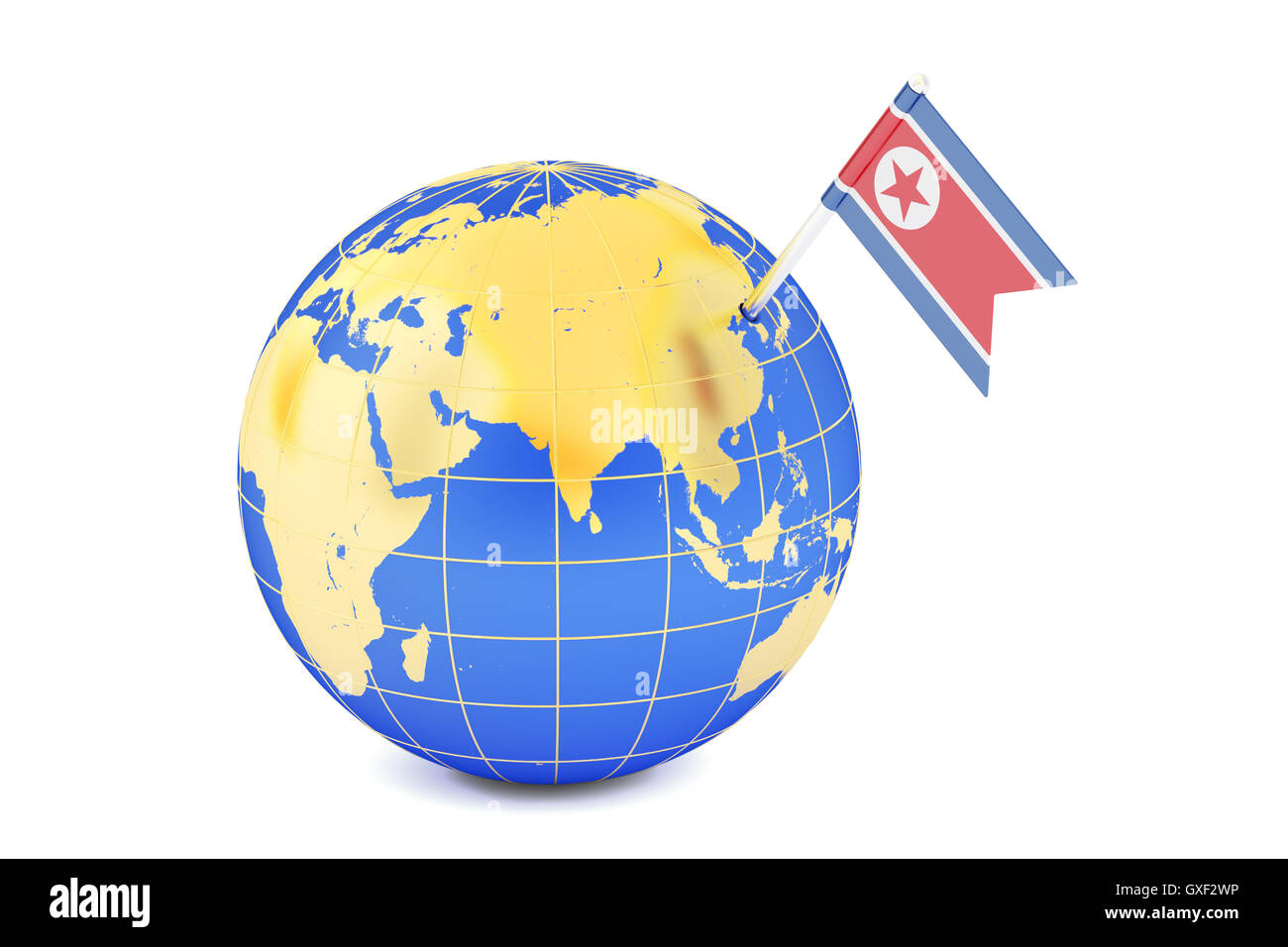 North Korea pin flag on globe map, 3D rendering Stock Photo - Alamy