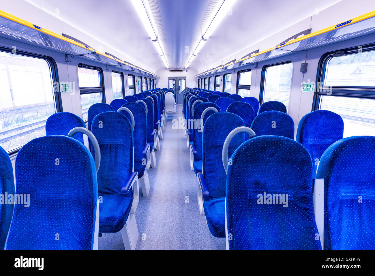 Interior of the empty passenger carriage of the train Stock Photo - Alamy