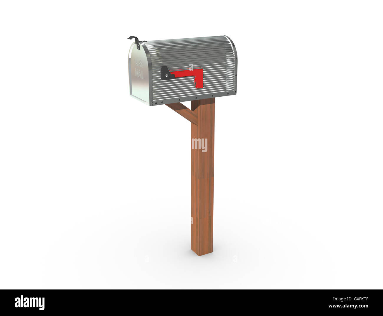A 3D rendering of a chrome and empty US Mailbox, closed with corrugated ...