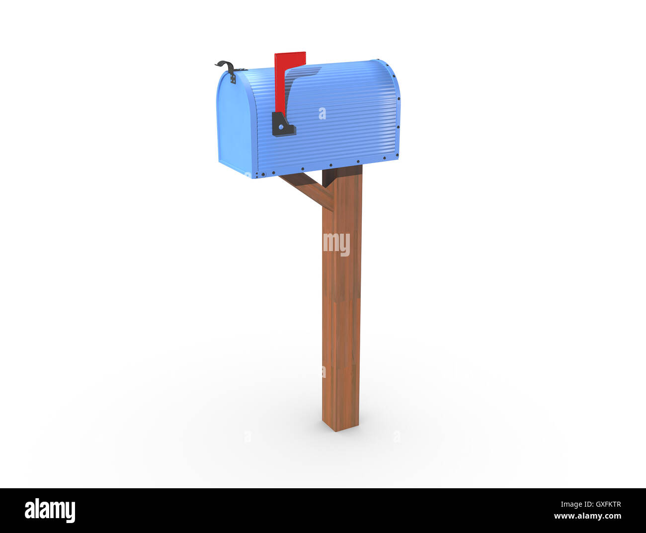 A 3D rendering of a blue and empty US Mailbox, closed with corrugated ...