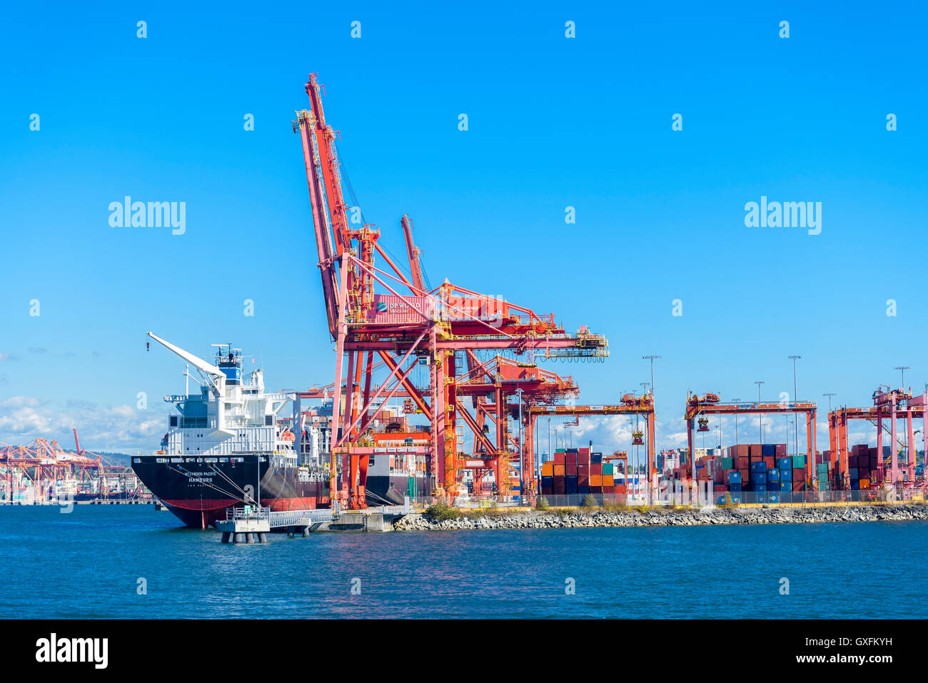 Container ship, Port of Vancouver terminal, Vancouver, British Columbia ...