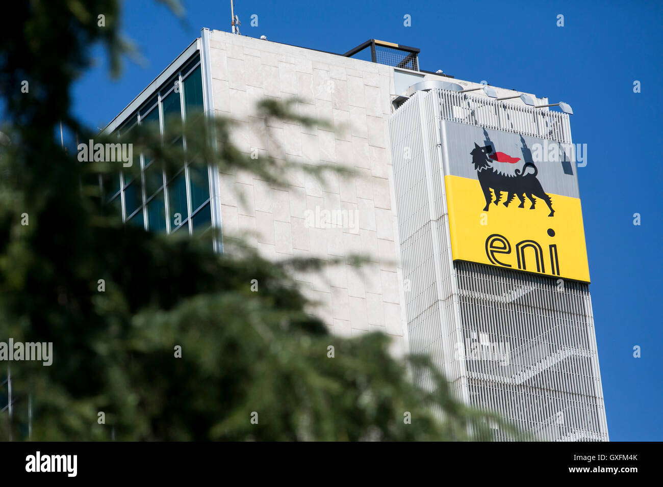 A logo sign outside of the headquarters of Eni S.p.A. in Rome, Italy on ...