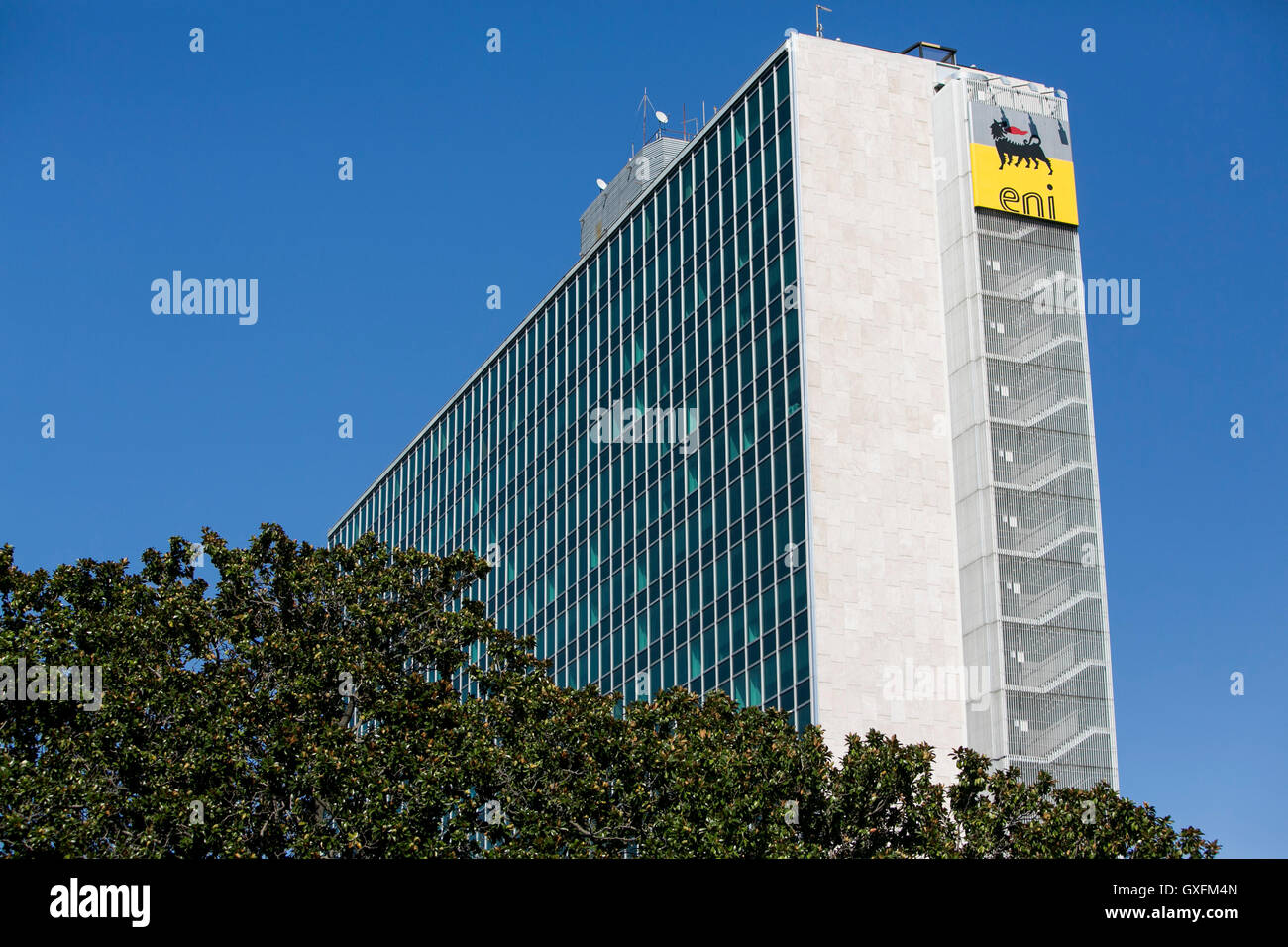 A logo sign outside of the headquarters of Eni S.p.A. in Rome, Italy on ...