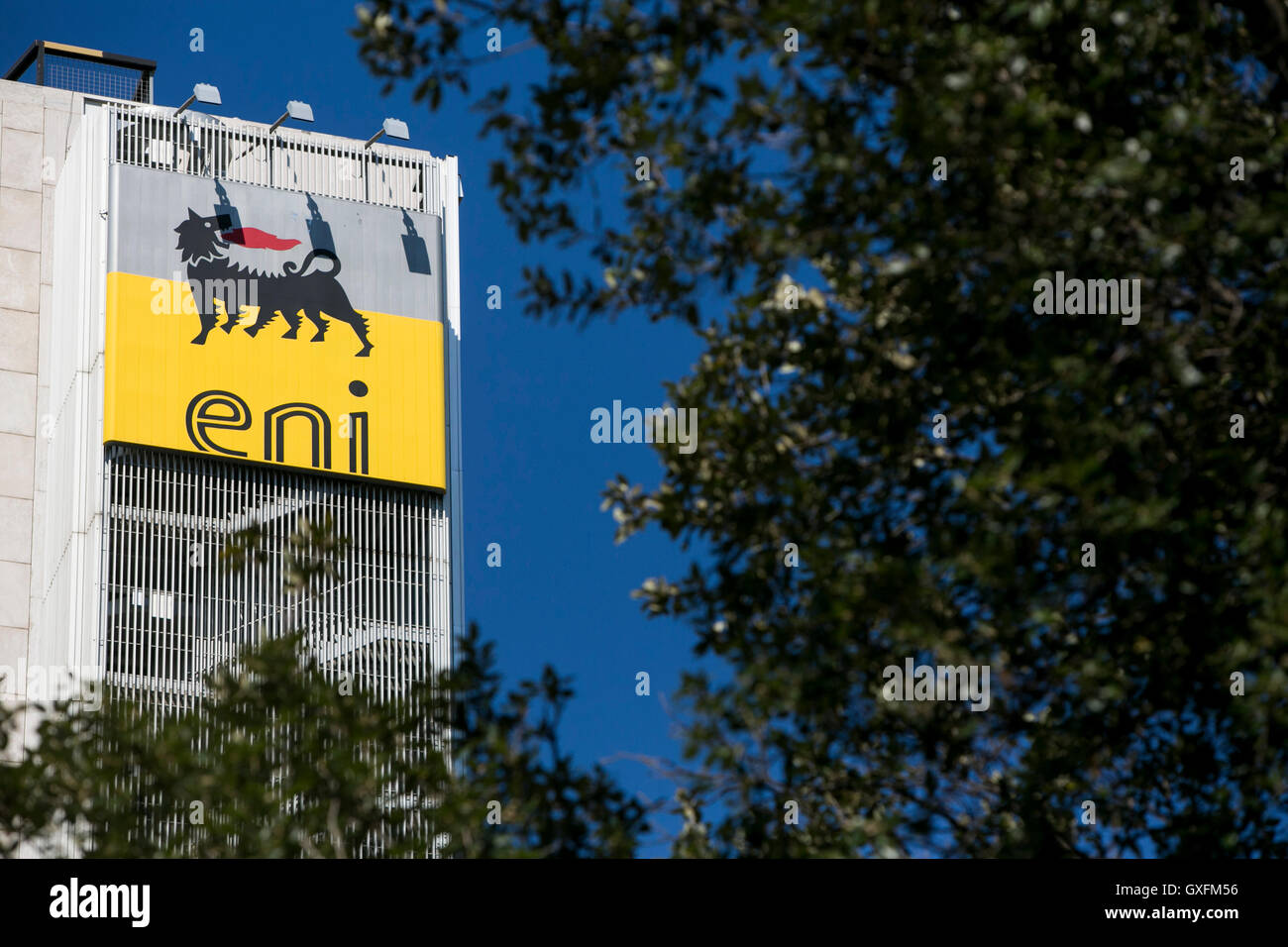 A logo sign outside of the headquarters of Eni S.p.A. in Rome, Italy on ...