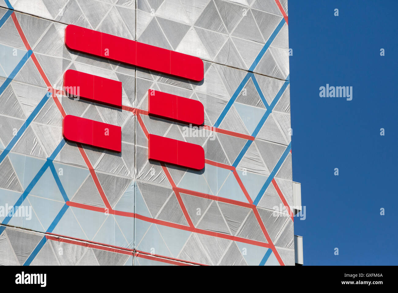 A logo sign outside of the future headquarters of Telecom Italia (TIM ...
