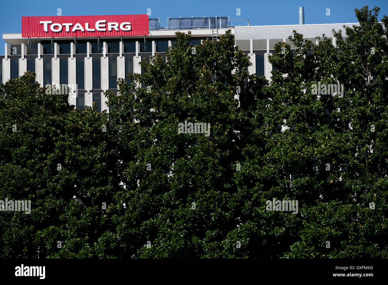 A logo sign outside of the headquarters of TotalErg S.p.A. in Rome ...
