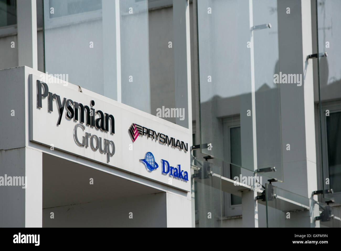 A logo sign outside of the headquarters of The Prysmian Group in Milan ...