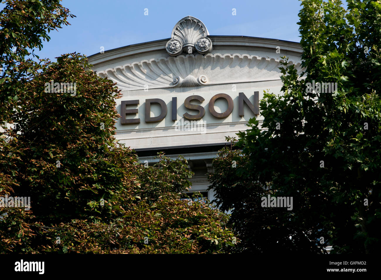 A logo sign outside of the headquarters of Edison S.p.A. in Milan ...