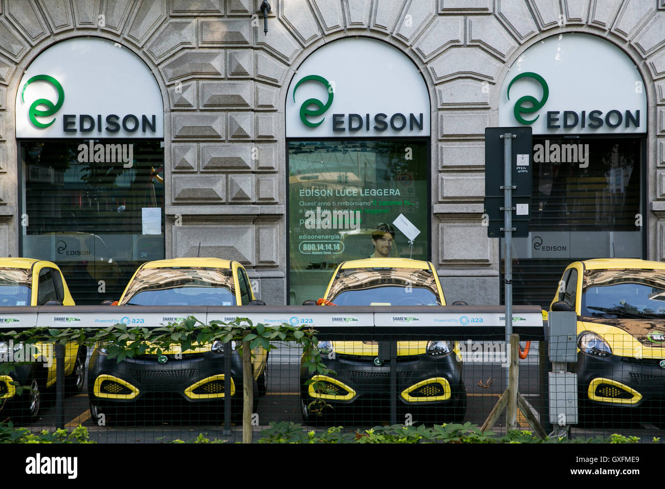 A logo sign outside of the headquarters of Edison S.p.A. in Milan ...