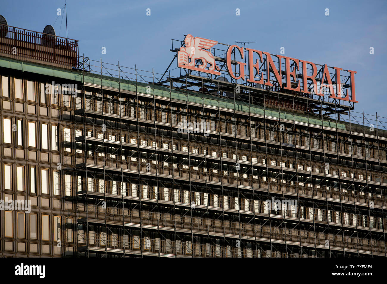 A logo sign outside of a facility occupied by the Generali Group in ...