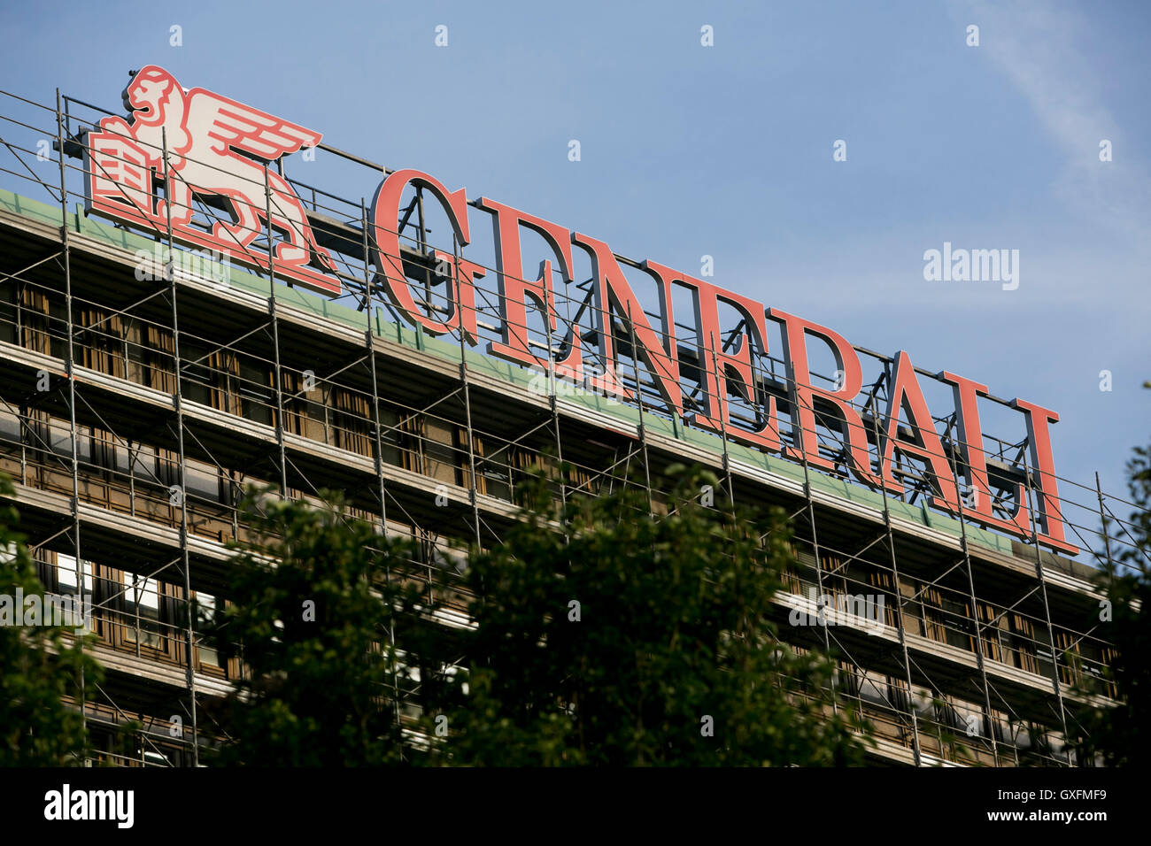 A logo sign outside of a facility occupied by the Generali Group in ...