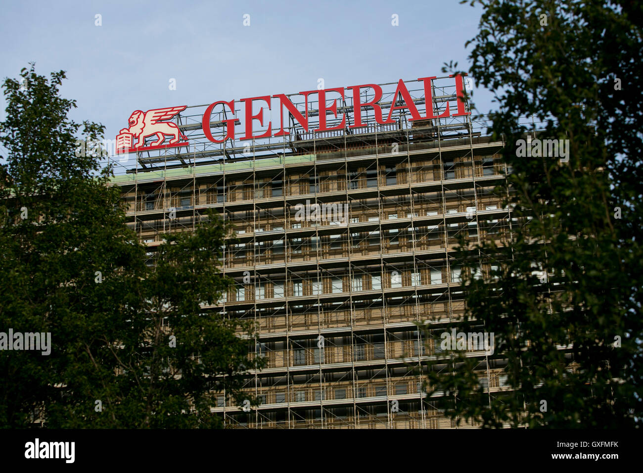 A logo sign outside of a facility occupied by the Generali Group in ...