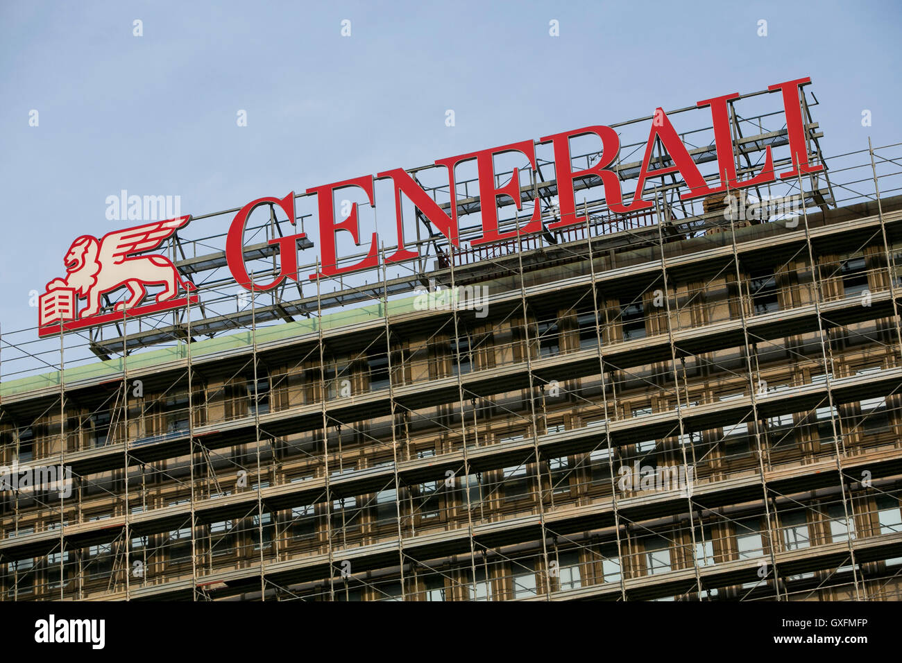 A logo sign outside of a facility occupied by the Generali Group in ...