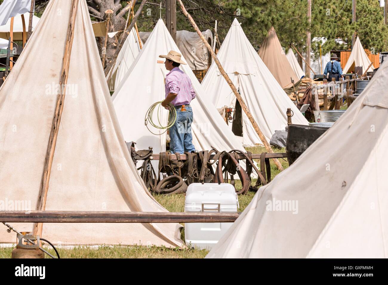 An old time cowboy camp during Cheyenne Frontier Days July 25, 2015 in ...