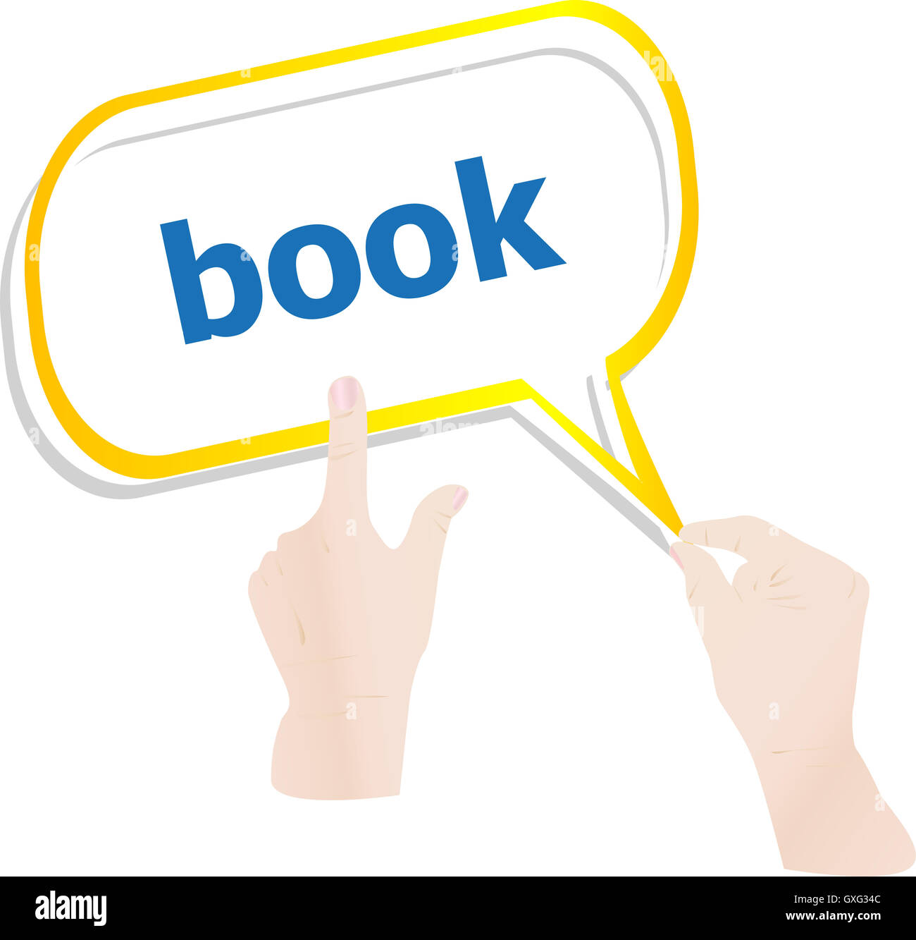 hands push word book on speech bubbles Stock Photo - Alamy
