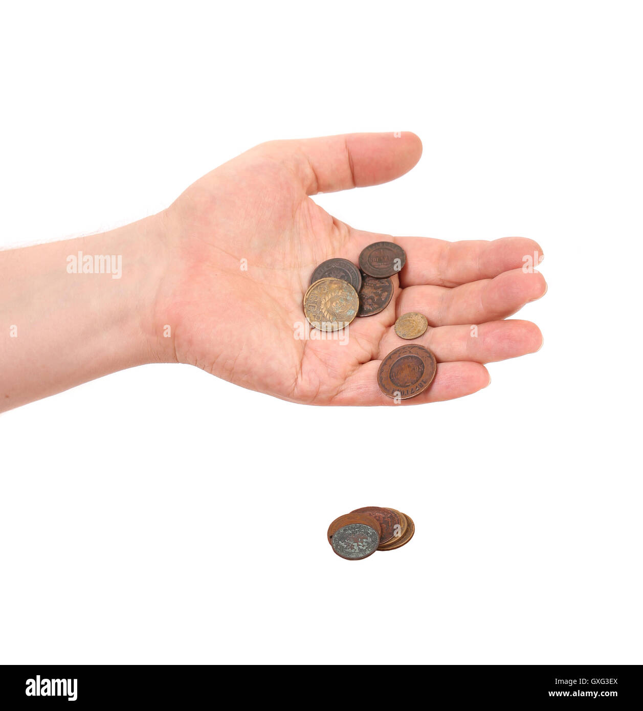 Money rolling in from the hands of Stock Photo - Alamy