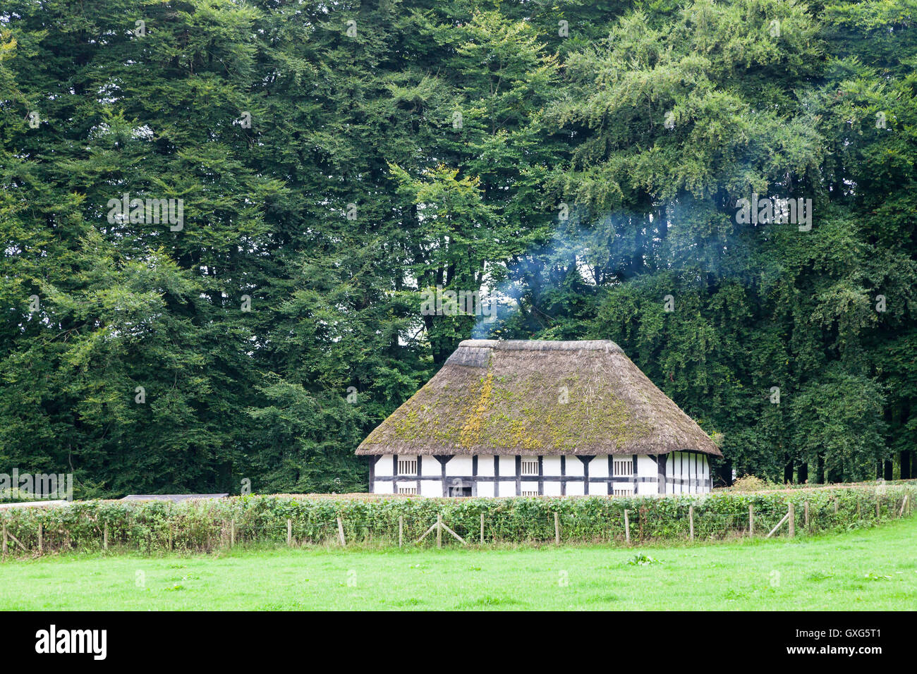 Thatched timber framed old house at St Fagans, Cardiff, Wales Stock ...