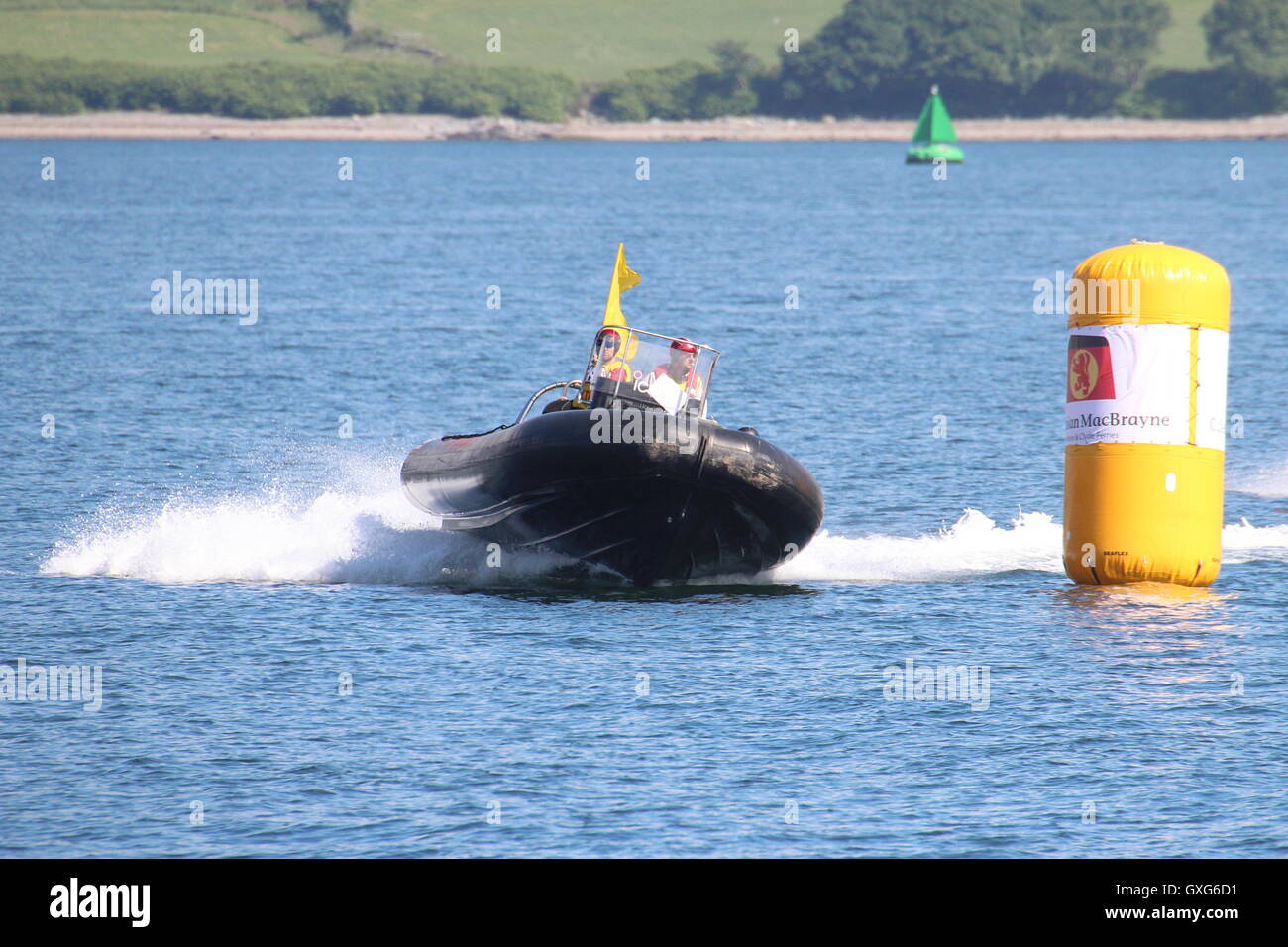 A P1 Rescue RHIB leads the competitors during the parade lap, at the ...