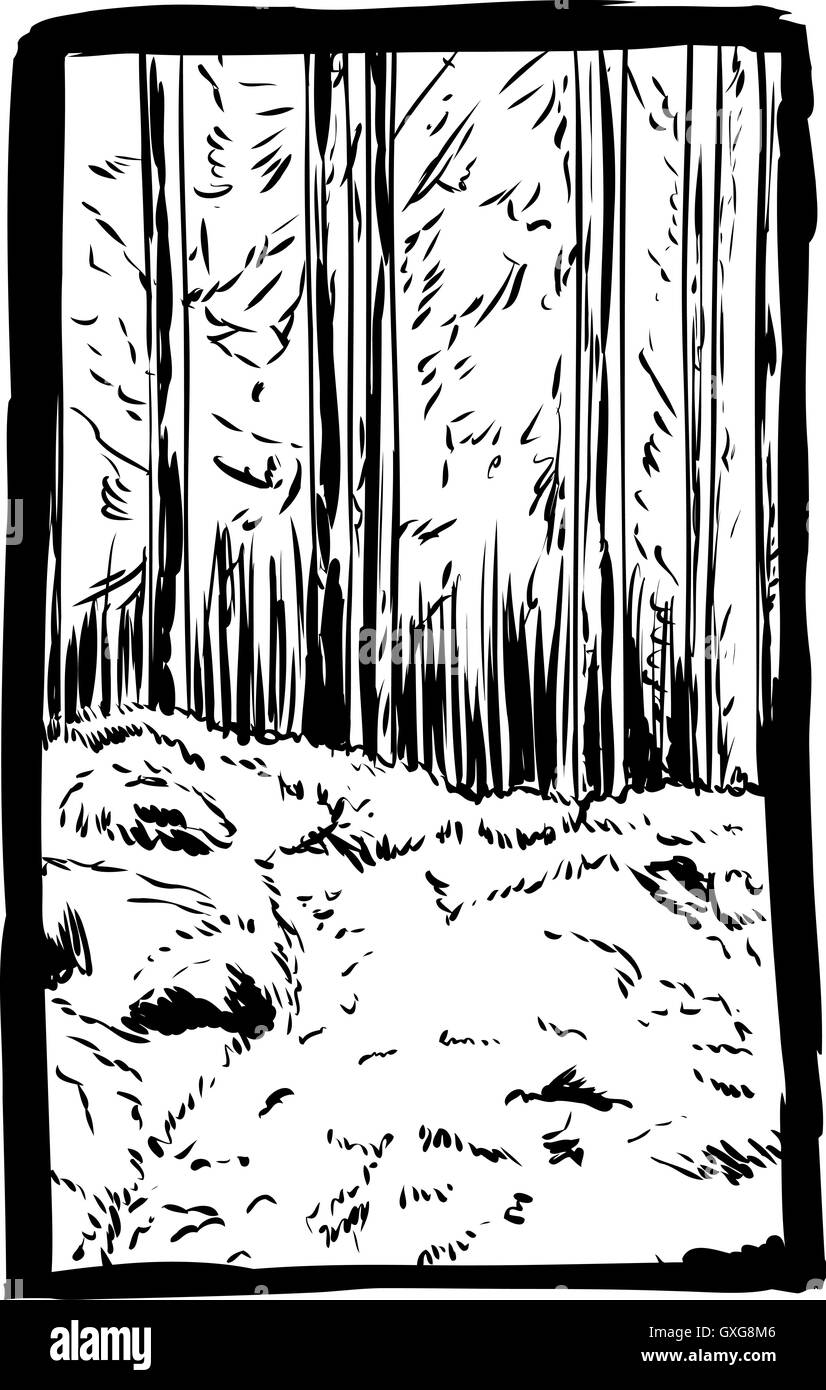 Hand drawn scenic forest wilderness scene in Sweden Stock Photo - Alamy