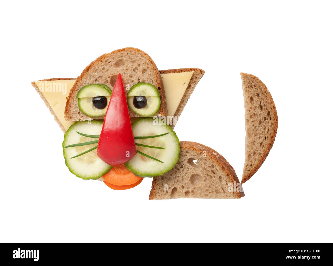 Sad cat made of bread on white background Stock Photo - Alamy