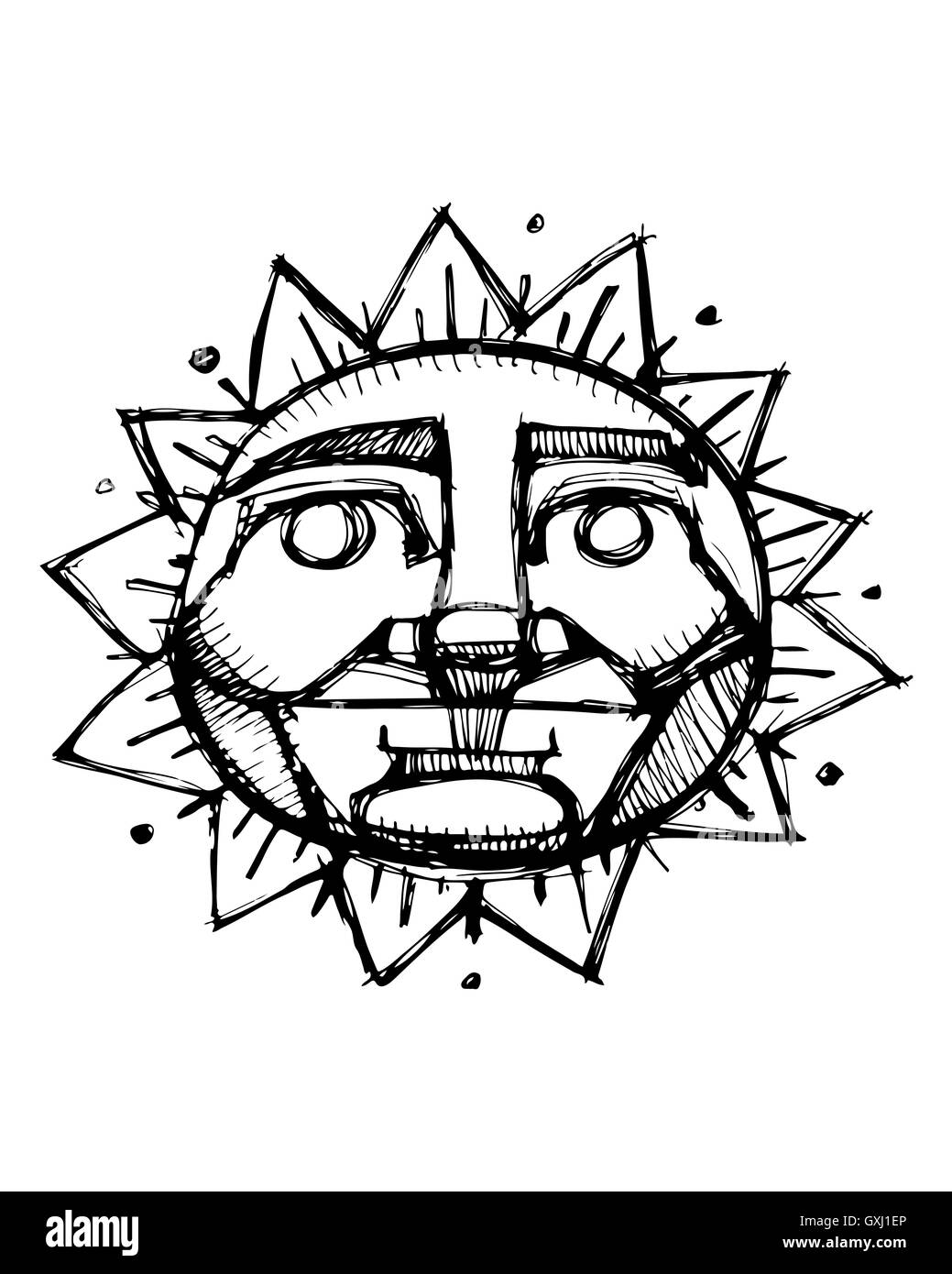 Hand drawn illustration or drawing of a smiling sun Stock Photo - Alamy