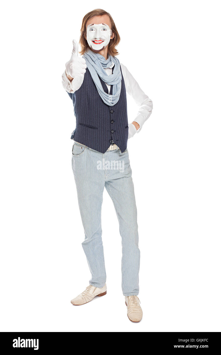 mime actor smiles raising thumb up Stock Photo - Alamy