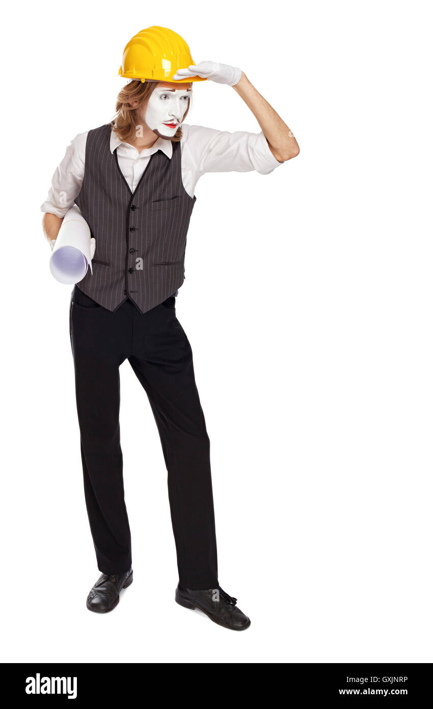 mime actor plays a builder Stock Photo - Alamy