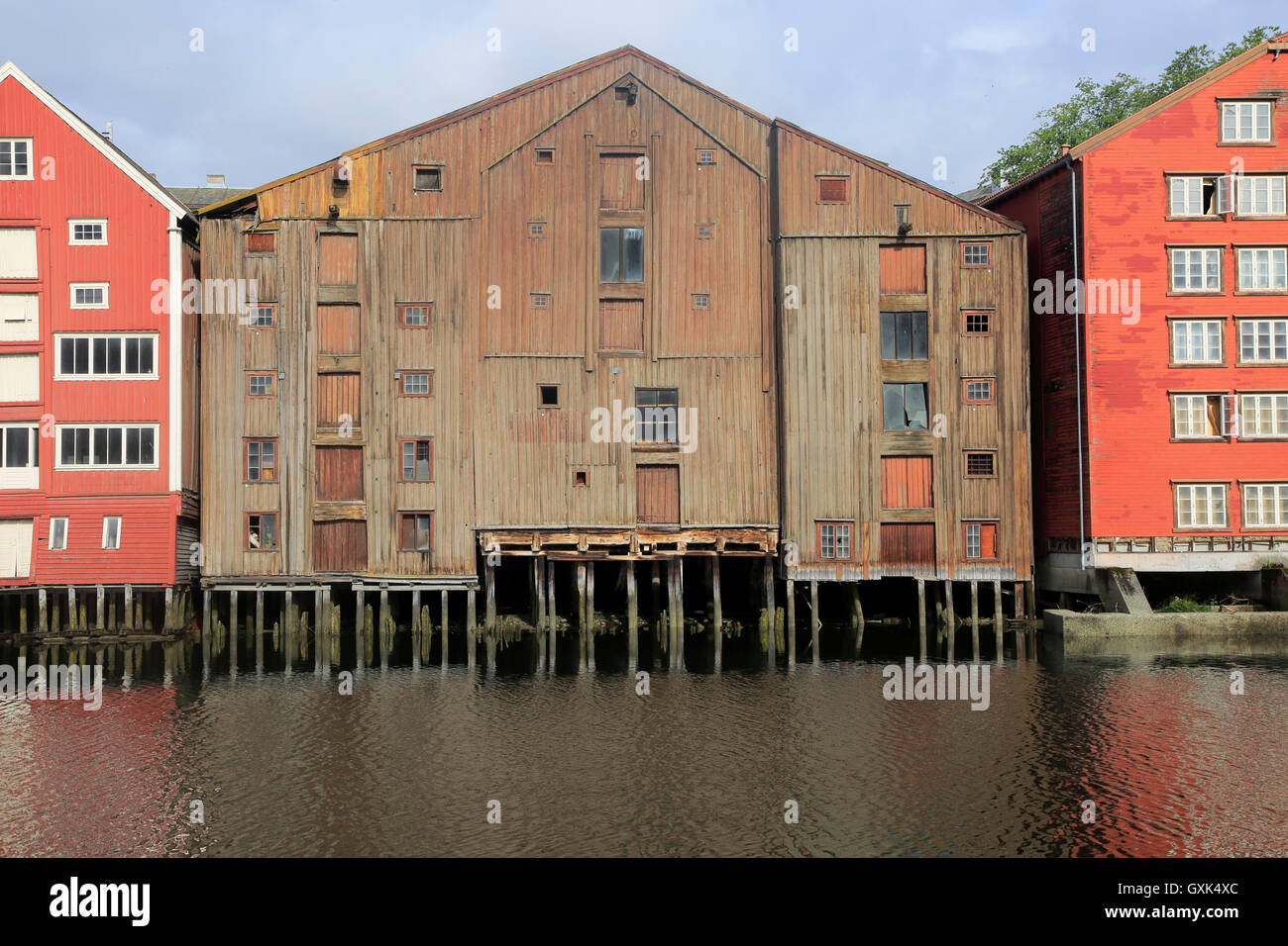 Historic waterside warehouse buildings on River Nidelva, Bryggene ...