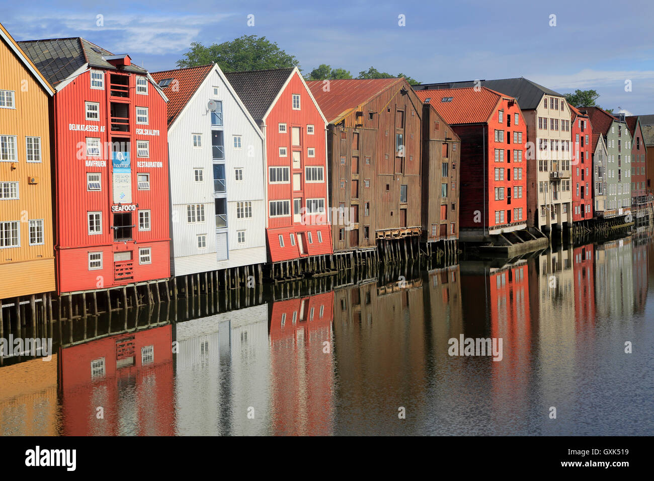Historic waterside warehouse buildings on River Nidelva, Bryggene ...