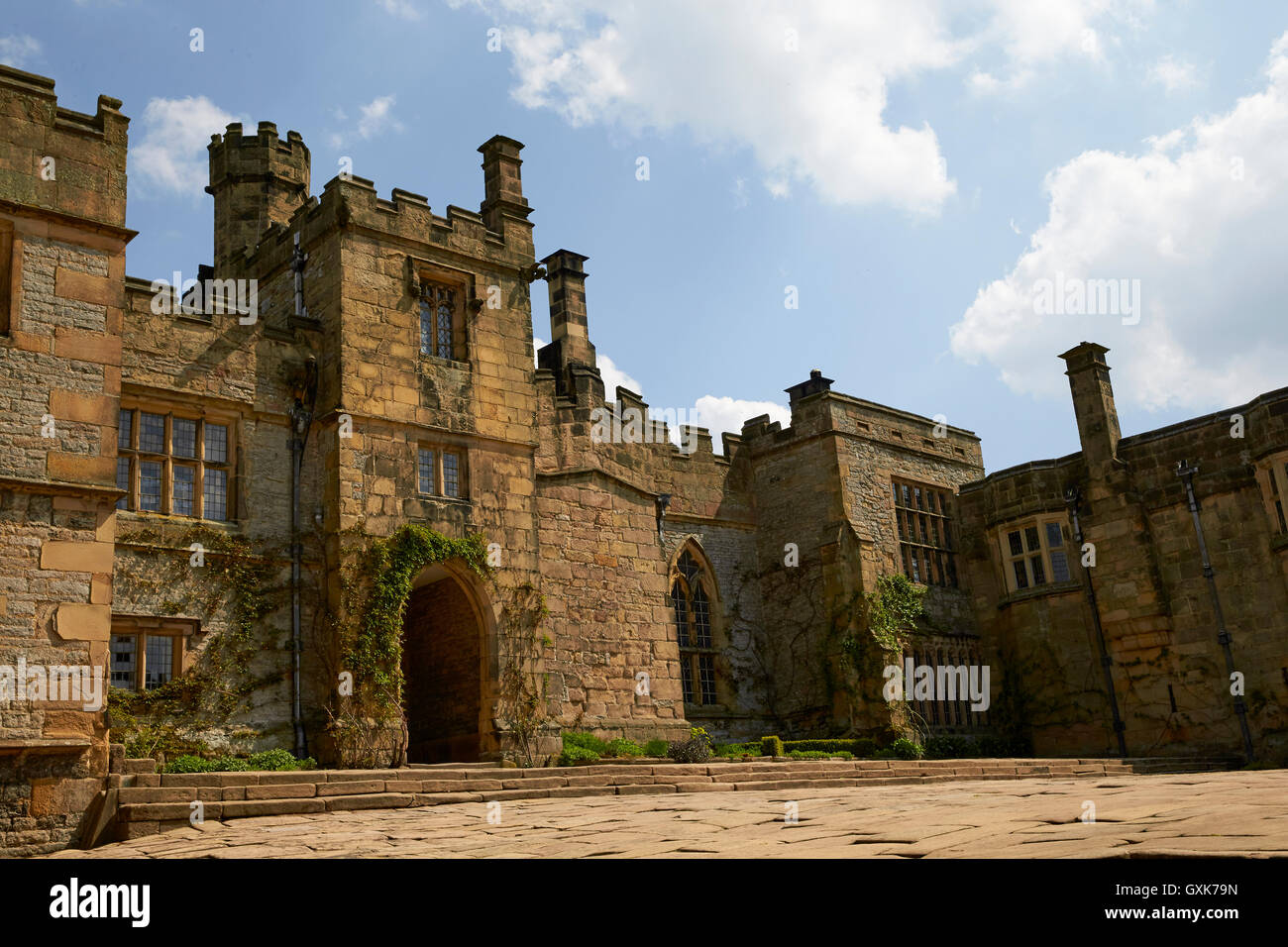 Haddon Hall House and gardens Area. Tourism UK Derbyshire Stock Photo ...