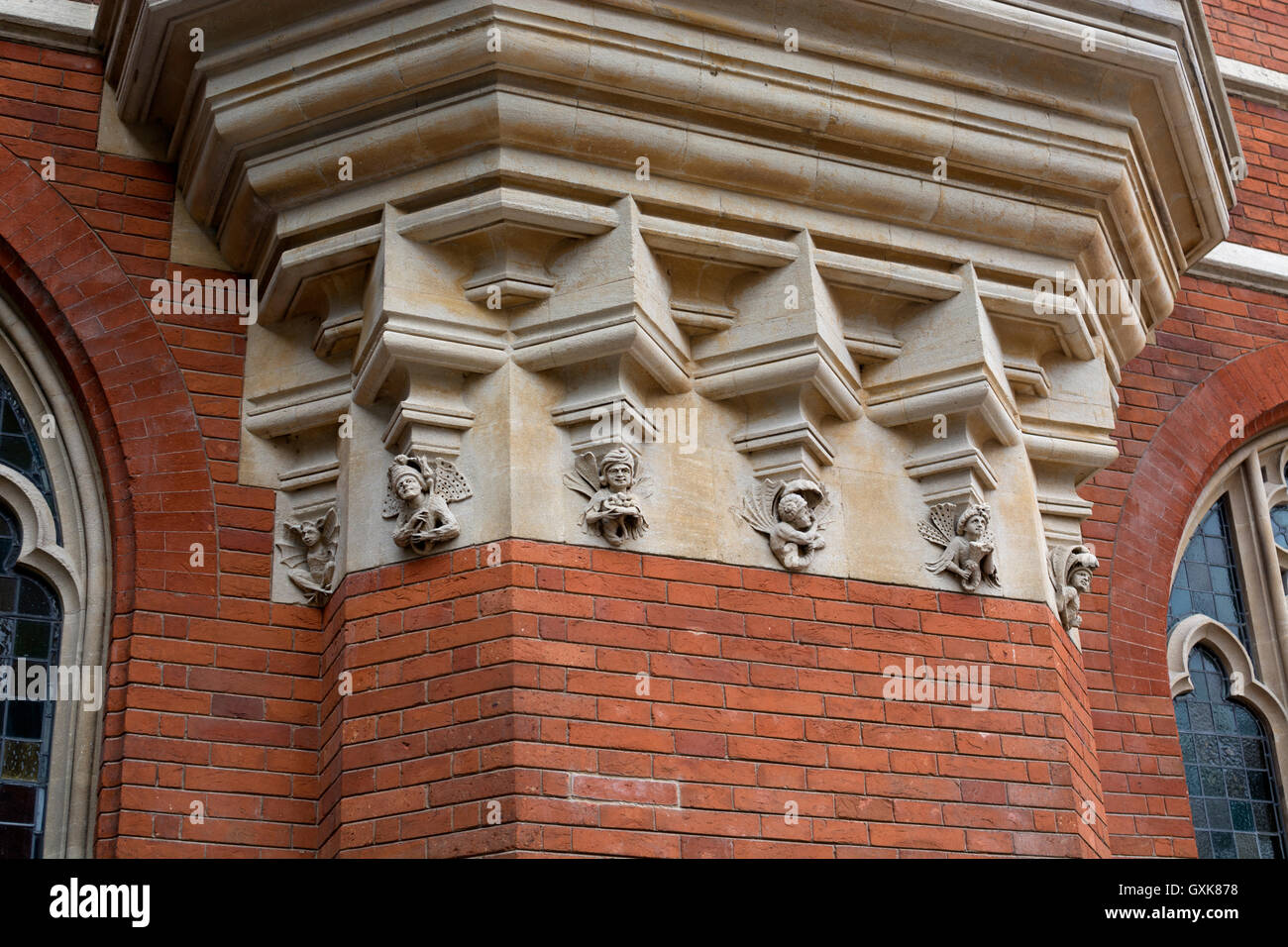 Stone carvings on the Swan Wing of the RSC Theatre, Stratford-upon-Avon ...